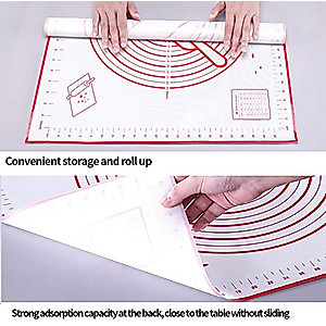 JC-Lee 2 Pieces Silicone Baking Mat Non-Slip Silicone Pastry Mat Non Stick for Fondant, Rolling Dough, Pie Crust, Pizza and Cookies - BPA Free Easy Clean Kneading Matts -Red 16 x 24 Inches