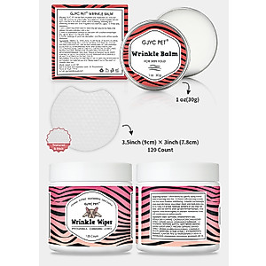 GJYC PET Wrinkle Wipes + Wrinkle Balm for Dogs | Bulldog, French Bulldog, Pug, English Bulldog | Cleans & Soothes Wrinkles, Folds, Tear Stain, Tail Pockets & Paws