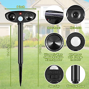 Ultrasonic Animal Repellent Outdoor Solar Animal Repeller with Motion Detection Cat Deterrent Outdoor Deer Repellent Device to Scare Coyote Raccoon Squirrel Skunk Repellent for Yard (2PCS)