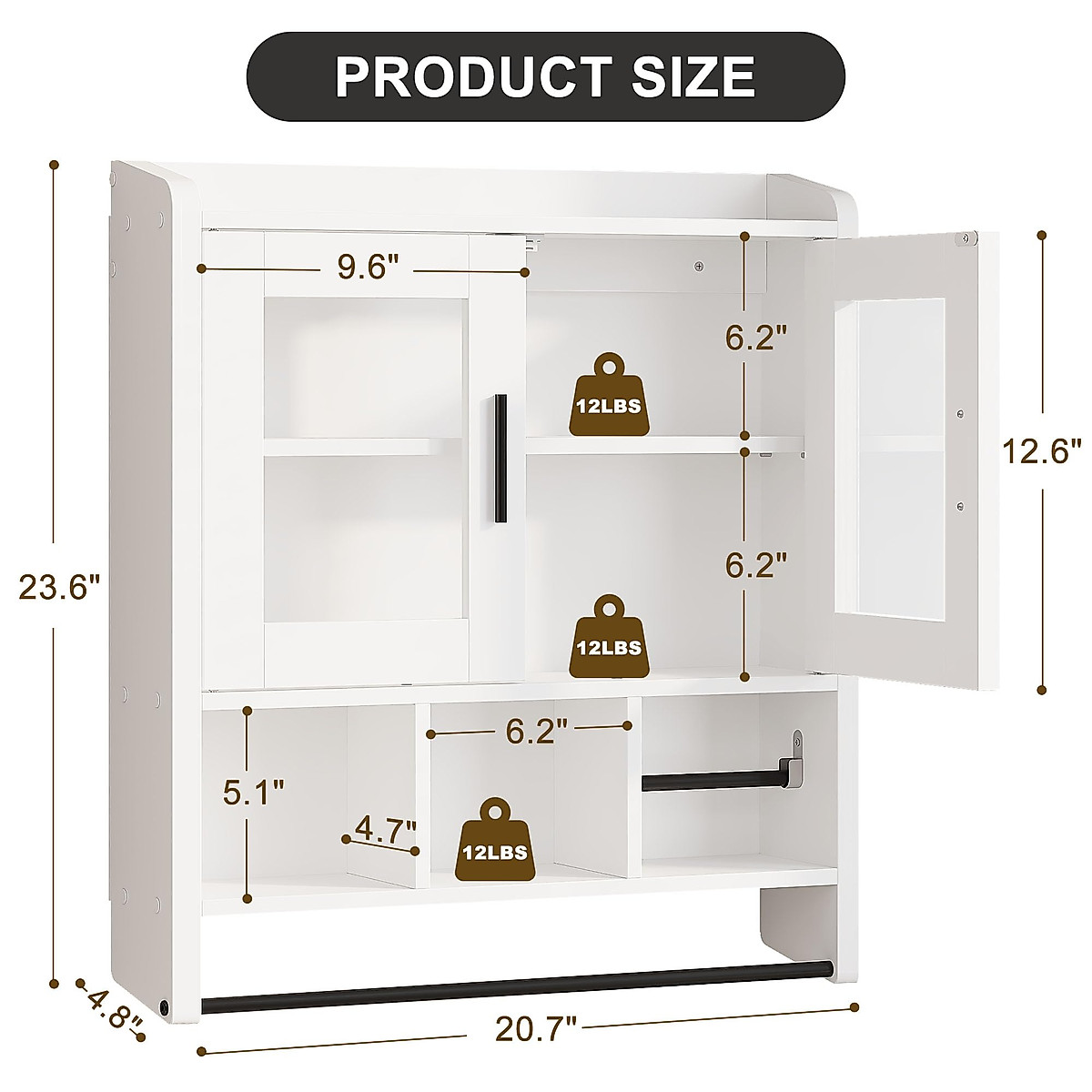 PETKABOO Small Bathroom Storage Cabinet Wall Mounted, Bathroom Wall Cabinet with Towels Bar, Medicine Cabinet with Doors and Adjustable Shelves, Bathroom Cabinet Wall Mounted, Over Toilet Cabinet