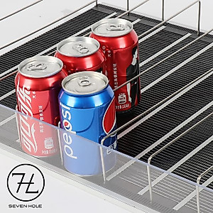 7hole Self Pushing Drink Organizer for Fridge - Can Pusher for Refrigerator - Adjustable Fridge Drink Dispenser for Soda, Beer, Water Bottle, Juice Box - 6 Slots, Easy-to-Assemble Dividers - 15.4x15"