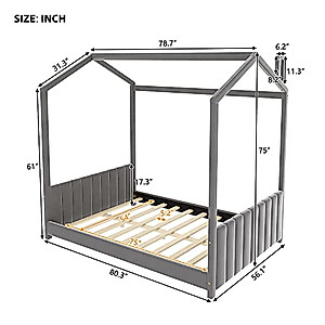 Merax Full Size Velvet House Bed Wood Bed