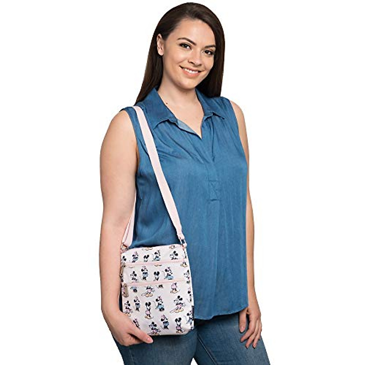 Loungefly Women Pastel Minnie Mickey AOP Nylon Passport, Multi, 8 inches x 9 inches x 1.25 inches