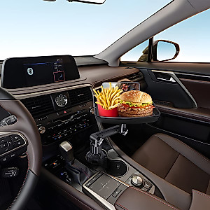 Car Cup Holder Tray Table, Cup Table Holder for Car Drink Holders Tray, 360º Adjustable with Rotating Arm Phone Slot, Non-Slip Stretchable Car Tray for Eating, Cup Table Holder for Car