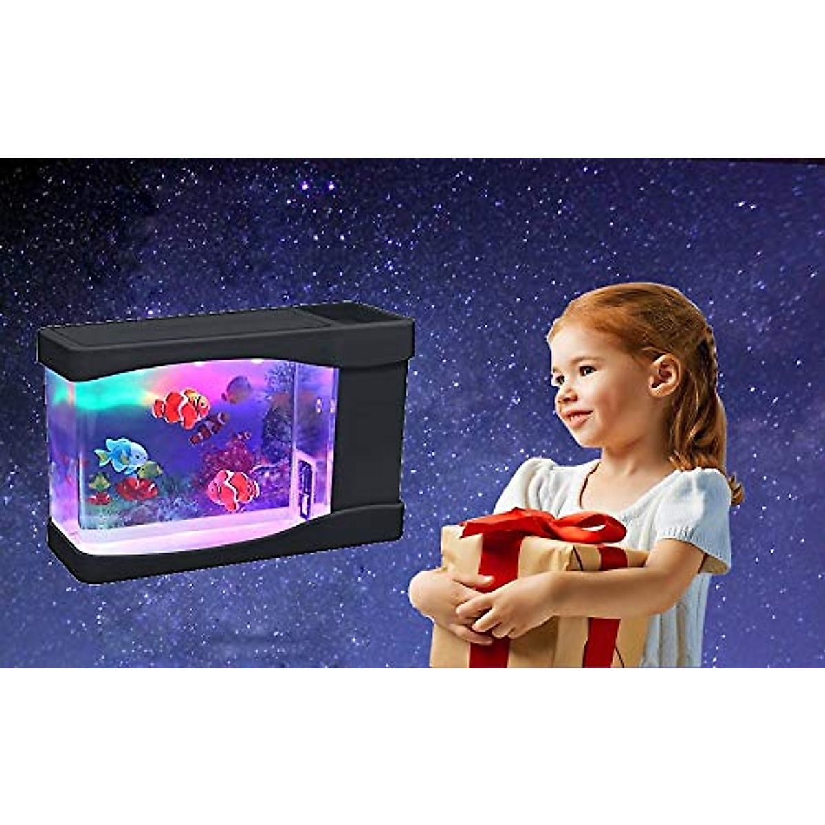 Lightahead® Artificial Mini Aquarium A Sensory Multi Colored LED Swimming Fish Tank with Bubbles