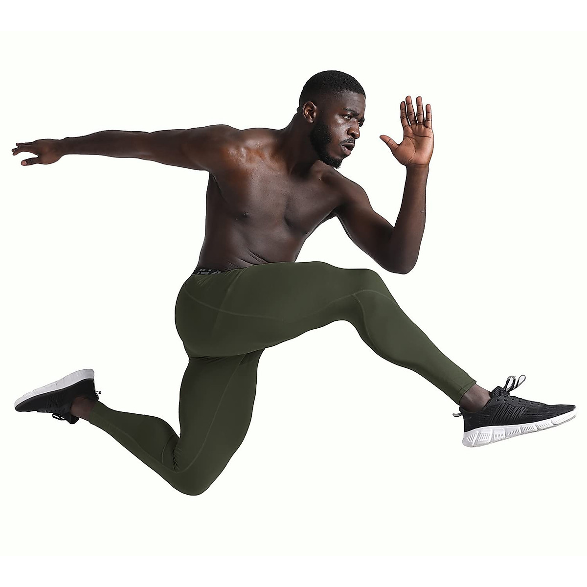 BUYJYA 3 Pack Men's Compression Pants Running Tights Workout Leggings Athletic Cool Dry Yoga Gym Clothes (Blue-Army Green-Black, L)