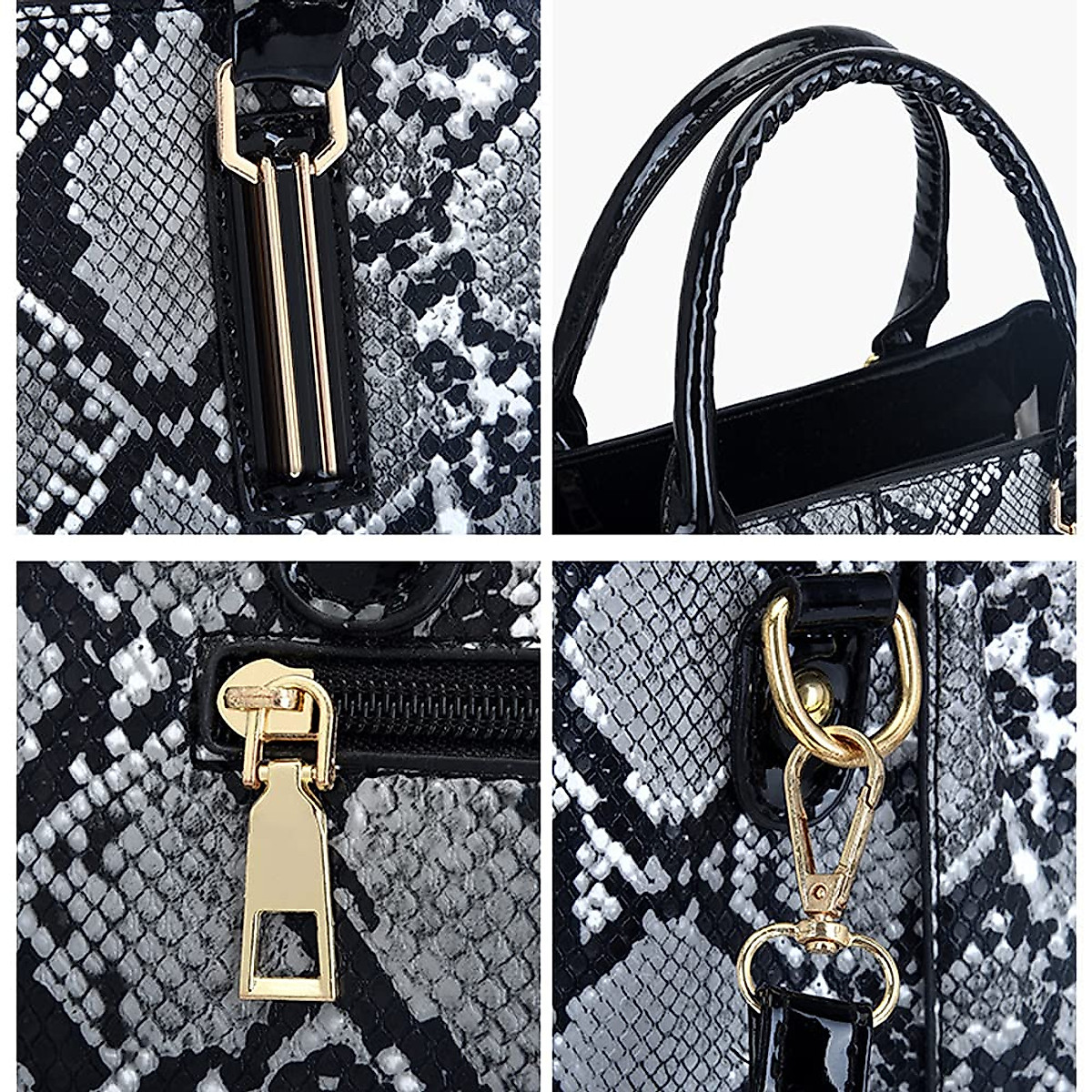 Women Handbag PU Leather Snake Print Handbag Set Chain Shoulder Bag Messenger Bag 2 Pcs Set-Red