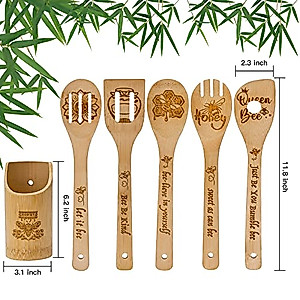 Wooden Spoons for Cooking, Funny Inspired Quotes Laser Engraved Cooking Utensils Set,Kitchen Cooking Supplies, Bamboo Spoon Slotted Kitchen Utensil Fun Gift Idea Housewarming Gift (Bees)