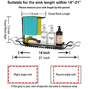 Sink Caddy, Expandable Kitchen Sink Organizer,Stainless Steel Sponge Holder for Kitchen Sink,Over Sink Kitchen Caddy with Dishcloth Towel Holder,Telescopic Sink Rack for Soap,Scrubber Brush (Black)