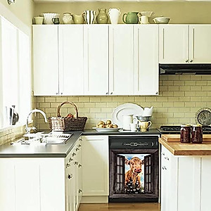 Tup Kitchen Dishwasher Sticker Farm Cow Panels,Window Flower Refrigerator Door Cover Sheet,Fridge Home Cabinet Decor Decals Appliances Stickers 23 Wx26 H inches, , 23 Wx26 H inches(Non Magnet),