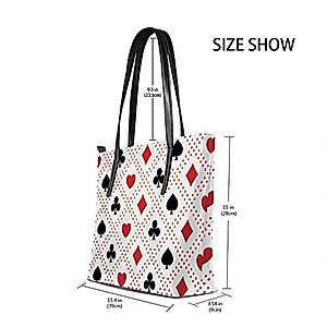 Kuizee Shoulder Bags Tote Casino Playing Cards Poker Handbags PU Leather Decoration Casual School Shopping 15.7In