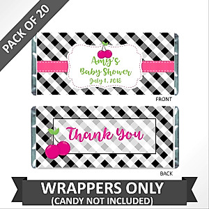 Personalized Candy Wrappers, Cherry Theme Party Favors, Pack of 20 Custom Chocolate Bar Labels
