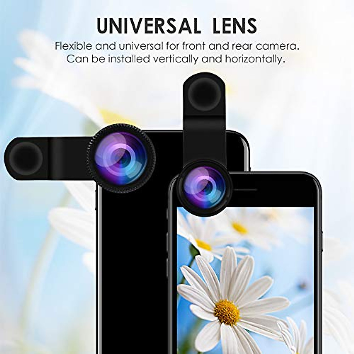Hemobllo Portable Cell Phone Camera Lens Super Wide Angle Lens Macro Lens Fisheye Lens Clip on 3 in 1 Mobile Phone Lens Compatible for iPhone 6S/7/8/X (Black)