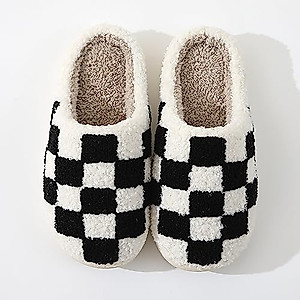 Irisgirl Checkered Slippers For Women Men Fashion Fuzzy Slippers Winter Cozy Soft For Indoor Outdoor Slippers