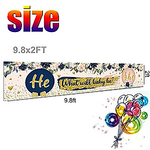 Gender Reveal Decoration, He or She Gender Reveal Banner Large He or She Baby Shower Yard Sign Photo Booth Props for Gender Reveal Supplies (9.8 * 2 ft)
