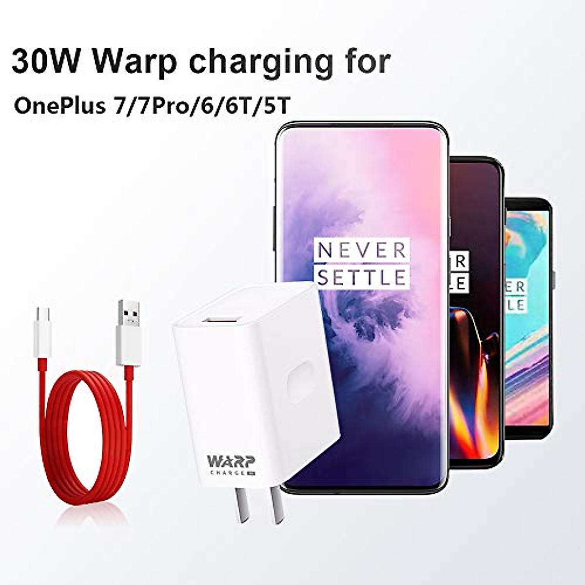 Rexin OnePlus 7 pro Warp Charger, 30W Power Adapter [5V 6A] + OnePlus USB-C Fast Charging Cable 1M / 3.3FT Data Cable for OnePlus7 6T 6 5T 5 - Amazon Vine