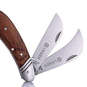 Pruning Knife, Double Blade Grafting Knife, Stainless Steel Garden Budding Knife, Linsen-outdoors Folding Pocket Knife for Grafting Multi Cutting Tool, Weed Bushes Branches Mushroom Diggig Knife