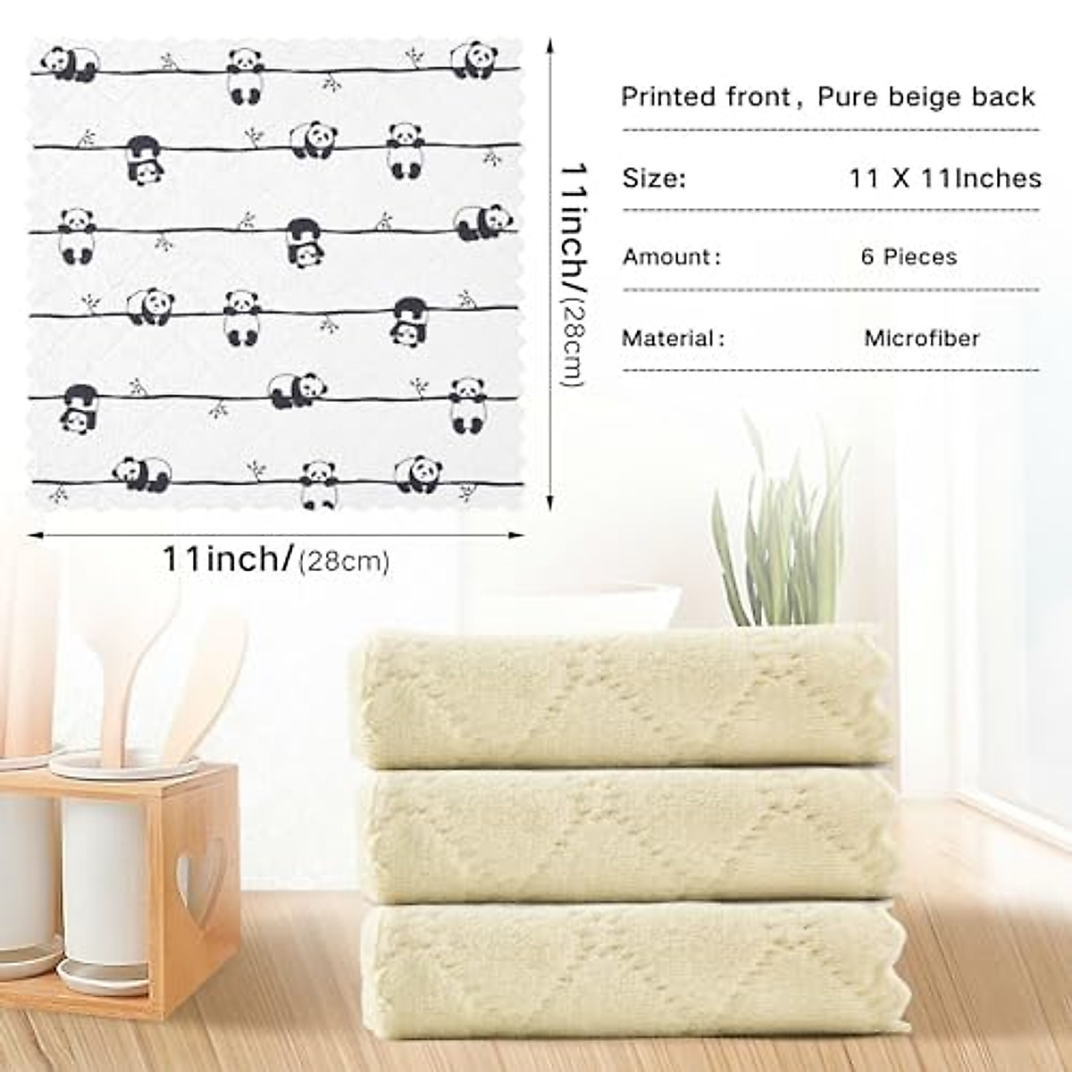 FRODOTGV Vector Pattern Cute Little Panda Microfiber Kitchen Dish Towels Countertop Tea Towel Kitchen Terry Dish Cloths Hand Towels for Kitchen