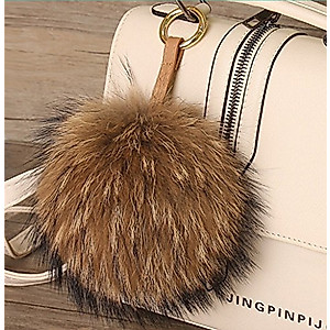 Fosrion 6.3" Diameter Big Raccoon Fur Pom Ball for Shoes Boots Hat Handbag Charms DIY Snap Button or Clasp (Clasp, Natural)