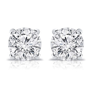 1/5 Carat Lab Grown Diamond Round Stud Earrings in 14k White Gold (G-H, SI2-I1, cttw) 4-Prong Basket Screw Back by Diamond Wish