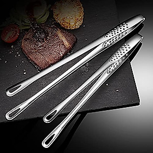 Korean Bbq Tongs Set, Korean Barbecue Tongs,Grill Tongs,Kitchen Tongs For Cooking,Stainless Steel Meat Tongs, Food Tongs, Bread Clip,Ice Tongs, Clip Head Hollow Design, (One Long And One Short)