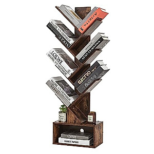 BRIAN & DANY Tree Bookshelf, 6-Tier Book Shelf, Wooden Bookshelves Storage Organizer Shelves for Living Room, Bedroom, Office, Rustic Brown
