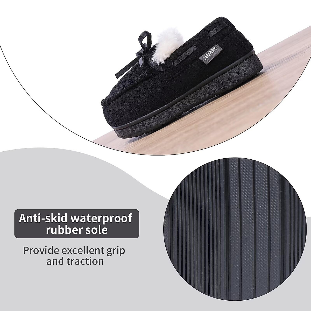 SEMARY Toddler Kids' Moccasin House Shoes with Indoor Outdoor Memory Foam Sole Protection Slipper U7GSDWLFX-D-Black-12