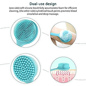 Shower Brush Silicone Bath Body Brush - Back Scrubber for Shower Back Brush Long Handle for Shower Skin Exfoliating Brush Body with Soft Bristles Back Cleaning Washer for Men Women - Blue