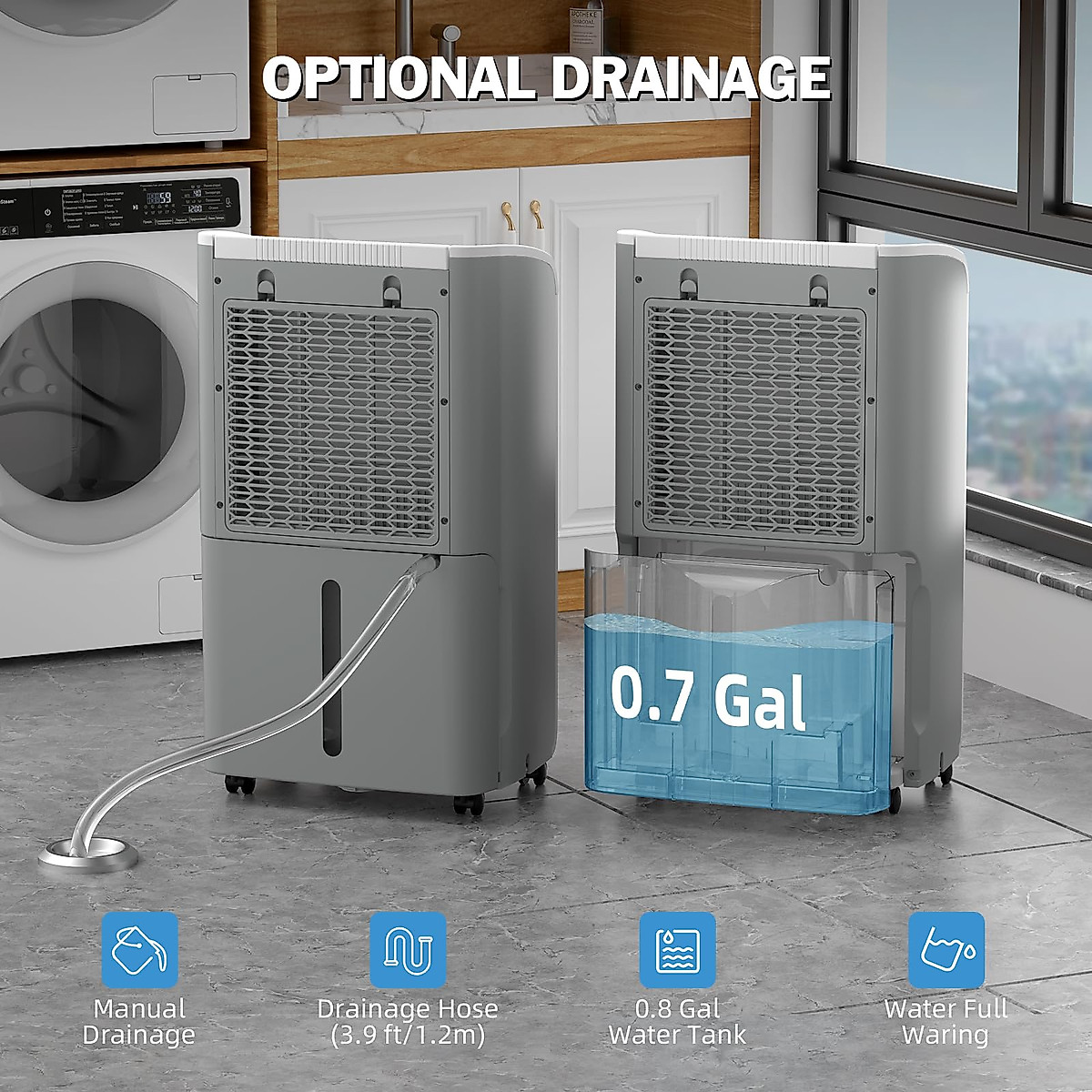 AIRPLUS 4,500 Sq.Ft 70 Pint Dehumidifier for Basements-with Drain Hose,Efficient/Energy Dehumidifier for home -with Dual Protection and 4 Smart Modes/24H Timer/Defrost/for Large room