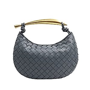 Woven Leather Hobe Dumpling Bag Dinner Handbag For Women Purse Hobo Bag (Grey)