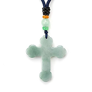 Jade Cross Jesus Necklace Pendant Inlaid with 22K Gold Good Luck Charm Jade Jewelry (Green Cross)