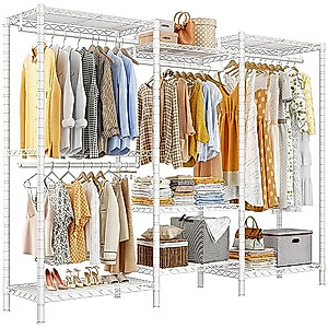 Raybee White Clothing Rack, Heavy Duty Clothes Rack Load 830Lbs, Clothes Racks for Hanging Clothes Rack, Metal Freestanding Closet Wardrobe Rack, Garment Rack Heavy Duty Clothing Rack,77"H x69"W x16"D