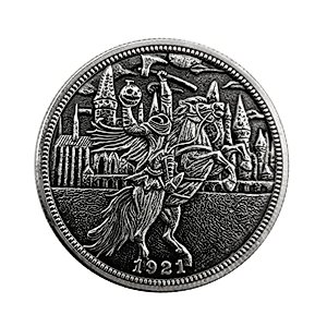 hawkspread Halloween Pumpkin Headless Horseman Soul Handed Over to Demon HOBO Nickel Antique Silver Plated Collection Satan Series Challenge Coin