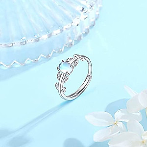 Midir&Etain Leaf Open Ring S925 Sterling Silver Adjustable Moonstone Ring Olive Nature Lover Jewelry Gifts for Women