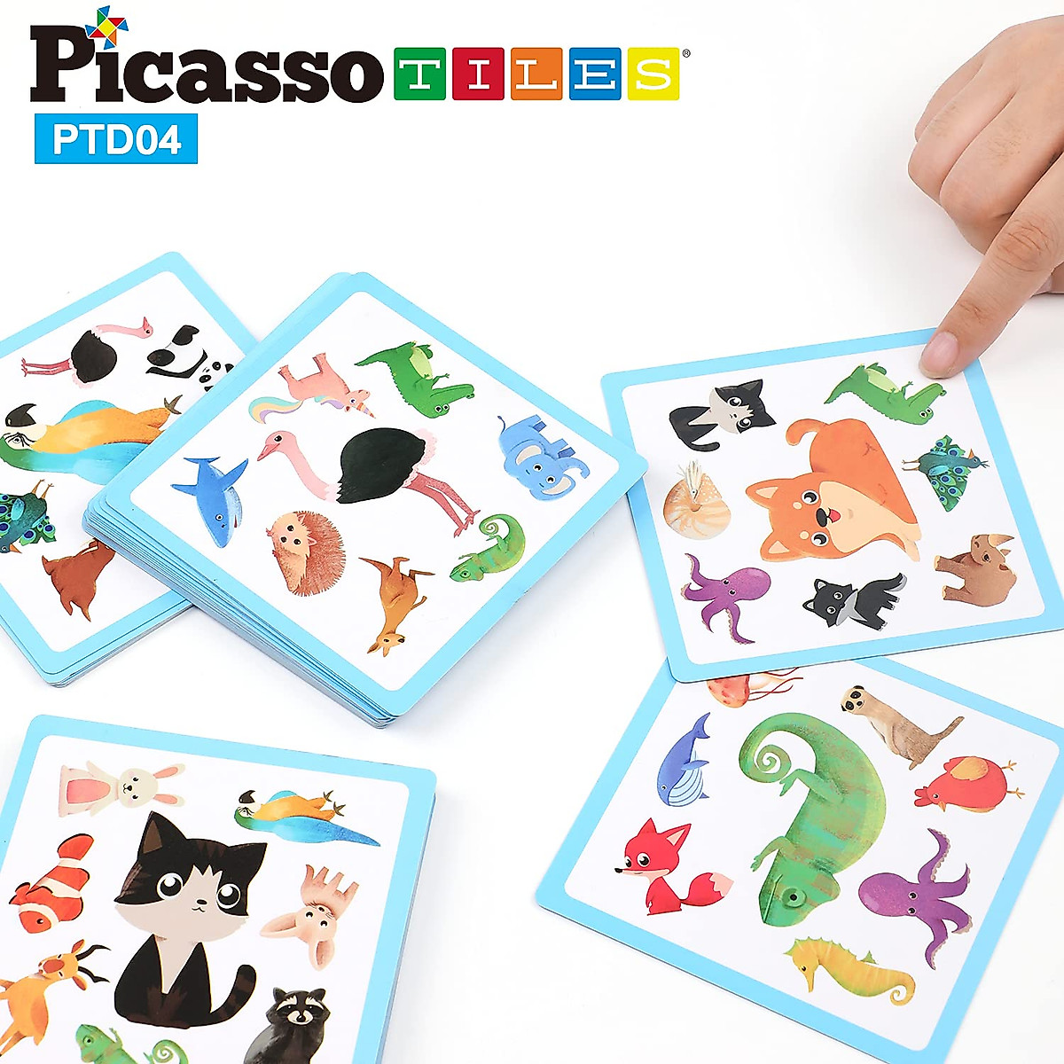 PicassoTiles 56 PCs Animal Speed Matching Game, Match Identical Pairs of Animals as Fast as Possible, Educational Puzzle Family Activity Board Games with Portable Storage Box for Boys & Girls Ages 3+