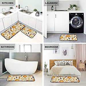 Emelivor Pumpkins Kitchen Rugs and Mats Set 2 Piece Non Slip Washable Runner Rug Set of 2 for Kitchen Floor Home Sink Ladunry Office