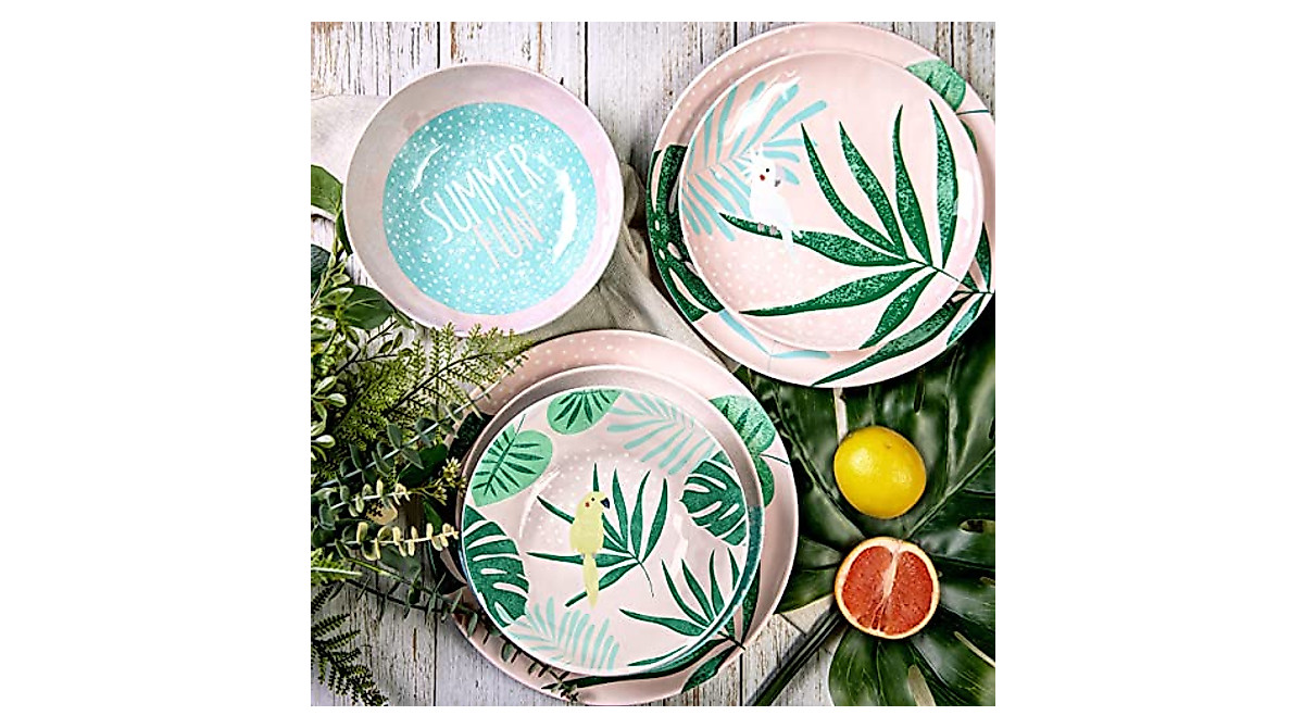 Zak Designs 12-Piece Melamine Dinnerware Set for Indoor & Outdoor Use
