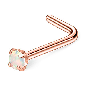 Ruifan 3PCS 20G Rose Gold Plated 316L Surgical Steel 2mm Mix Color Opal Nose Rings Studs L-Shape Body Piercing Jewelry