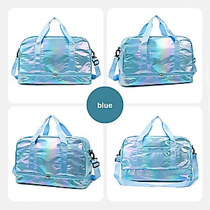 Sports Gym Bag with Shoes Compartment & Wet Pocket, Waterproof Overnight Bag Travel Bag Gymnastic Bag Dance Bag for Girl, Weekend Bag for Women (blue)