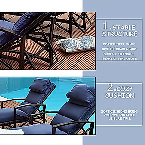 LOKATSE HOME 2 Piece Patio Chaise Lounge Chair Outdoor Furniture Set All Weather Metal Adjustable Backrest and Armchair with Removable Comfy Cushions, Blue