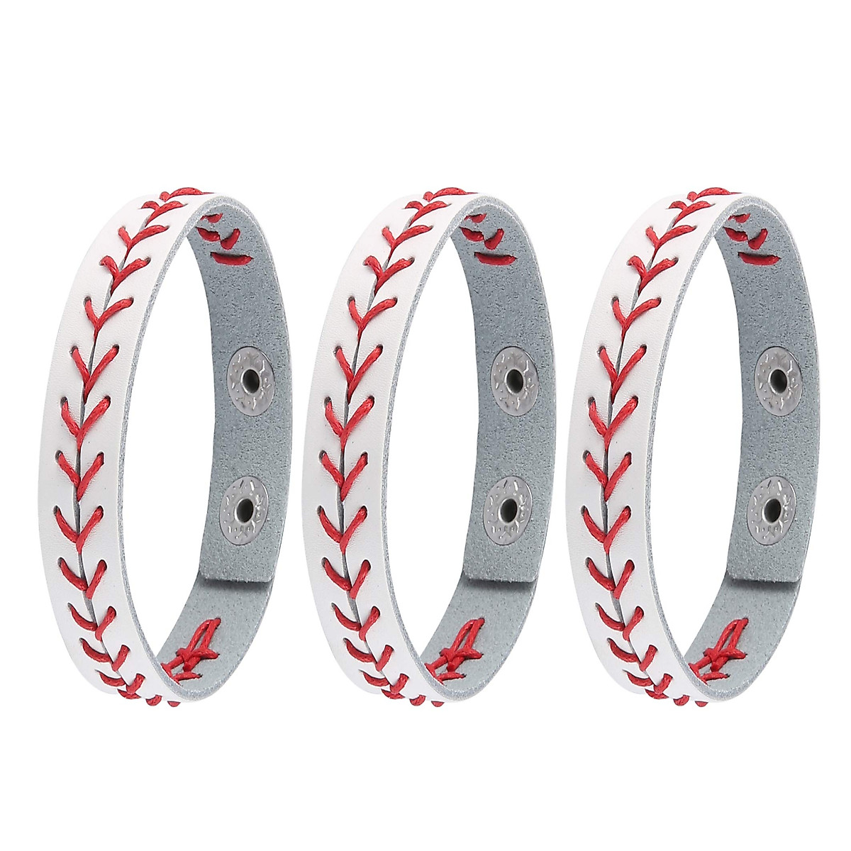 HZMAN Leather Softball Baseball Bracelets by Athletes Bangle Cuff Wristband, 3 Pcs White Black Yellow Ste (White)