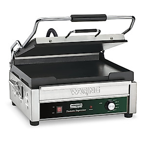 Waring Commercial WFG275T Full Sized 14" x 14" Flat Toasting Grill, 20 Minute Countdown Timer, 120V, 1800W, 5-15 Phase Plug