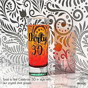 Greenline Goods Shot Glass – 30th Birthday - Dirty 30 Toasting Glass Funny Present to Celebrate Thirty (1 Glass) – Funny Colored Shot Glass For Men and Women