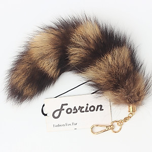 2 pcs 10inches Authentic Raccoon Tail Fur Skin Halloween Party Cosplay Toy Handbag Accessories Key Chain Ring Hook