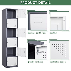 BYNSOE Metal Locker 6 Doors 71" Employees Locker Storage Cabinet Locker School Hospital Gym Locker Requires Assembly (Grey White, 6 Doors)