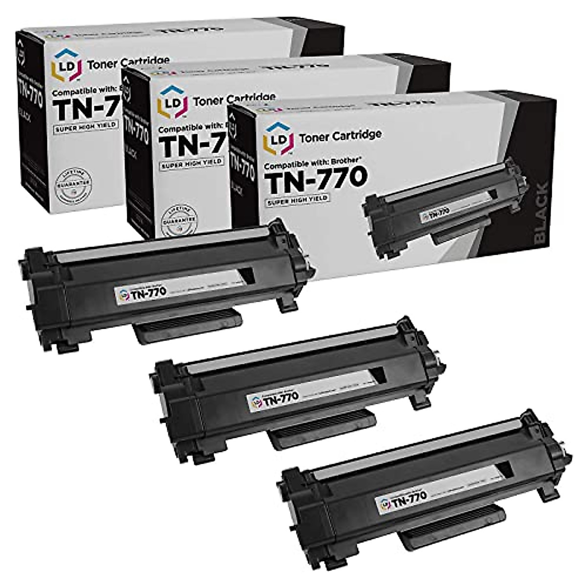 LD Products Compatible Toner Cartridge Replacements for Brother TN770 TN-770 TN760 TN-760 TN730 TN-730 Super High Yield XL (Black, 3pk) TN770 Toner for Brother Printer HL-L2370DW, MFC-L2730DW