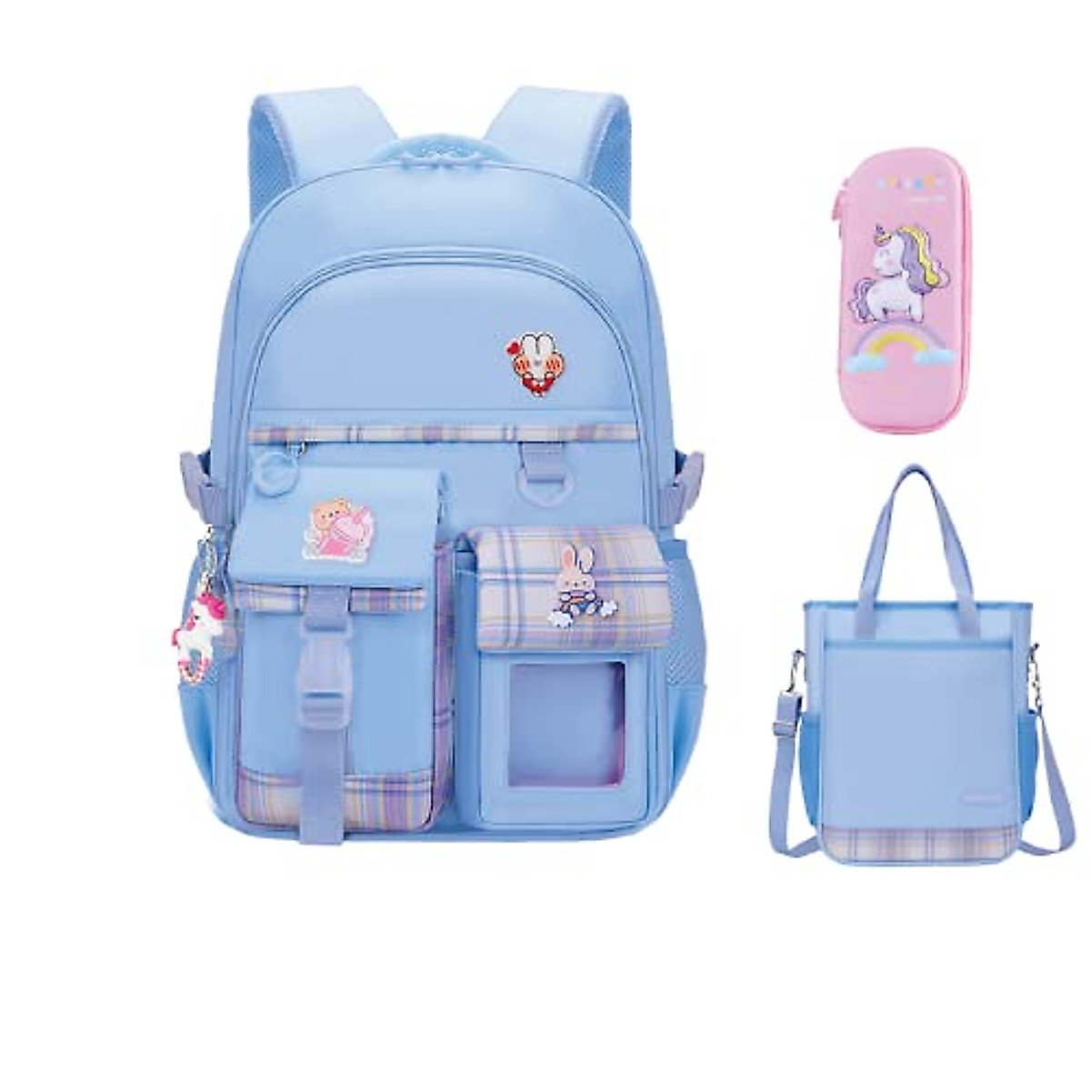 FMCEUEX Kawaii Backpack For Boys Girls,Unicorn Rainbow School Backpacks,With Compartments Applicable to Laptop Bag Travel Bag,Blue Medium 16.5in
