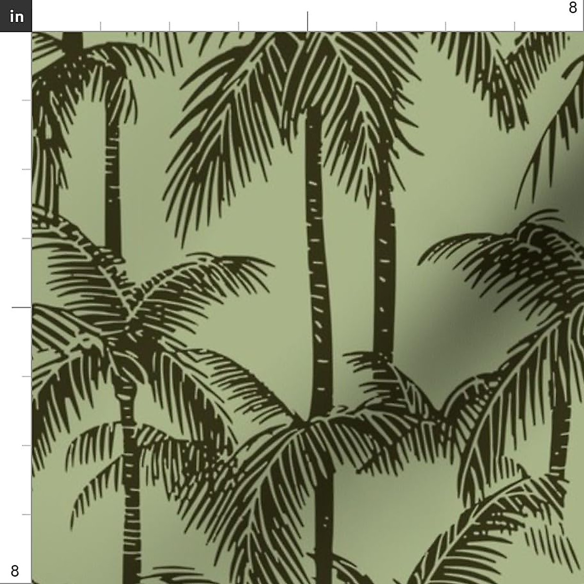 Spoonflower Fabric - Boho Tropical Resort Chic Palm Tree Monochrome Beach Green Modern Printed on Performance Linen Fabric by The Yard - High-end Upholstery Linen Fabric Look