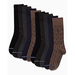 Nautica Men's Dress Socks - Solid Crew Socks (10 Pack), Size 6-12.5, Khaki/Navy/Black