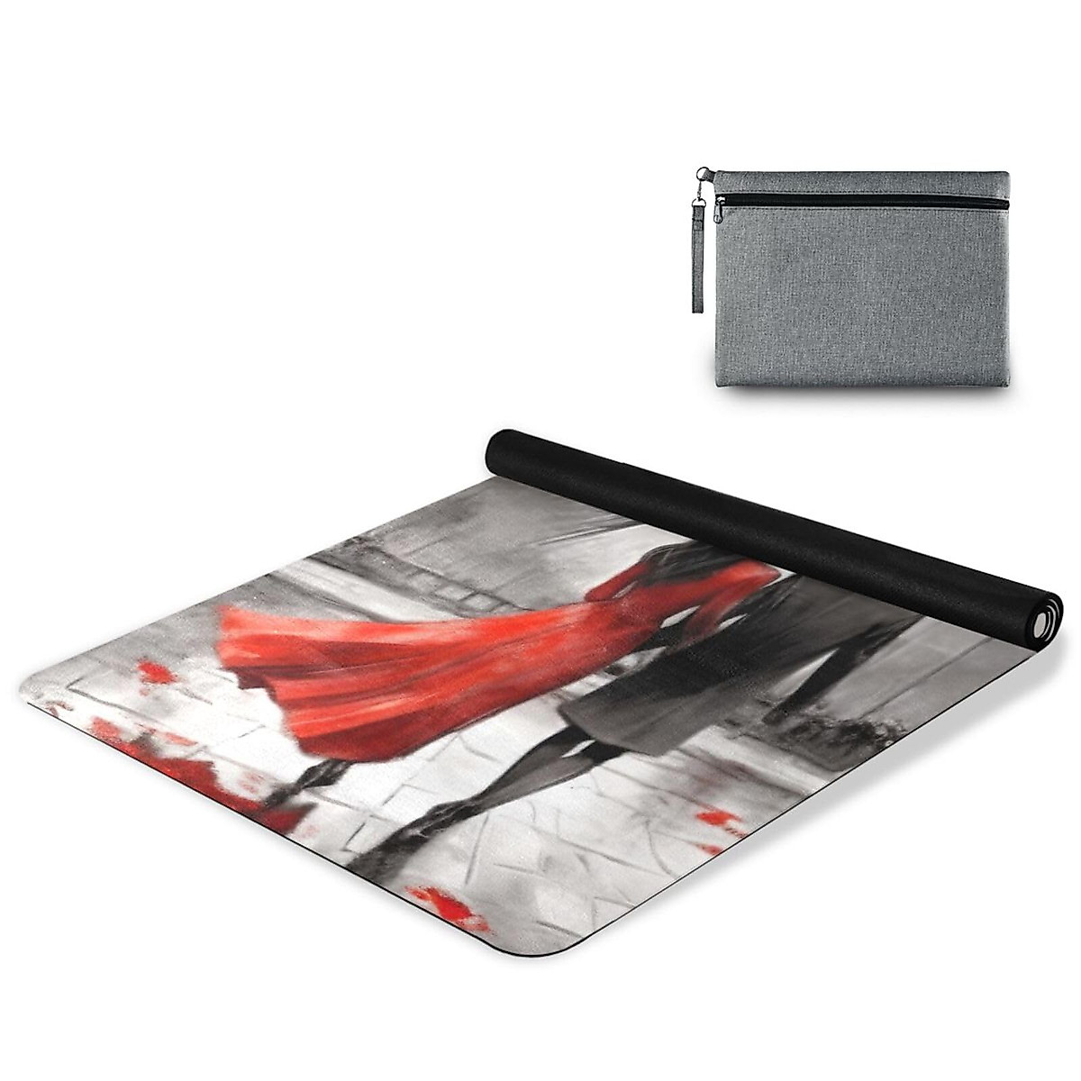 GOODOLD Romantic Eiffel Tower Yoga Mat, 71 x 26 Inch Non-slip Yoga Mats Folding Travel Exercise Mat Indoor Outdoor Gym Pilates with Storage Bag for Women Men